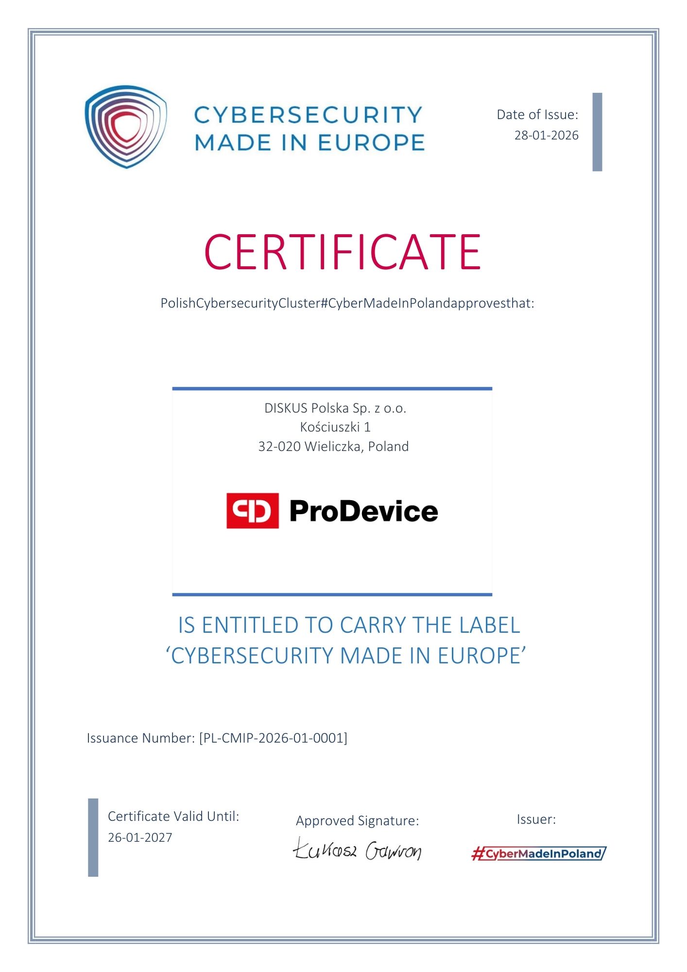 „Cybersecurity Made in Europe” label - ProDevice